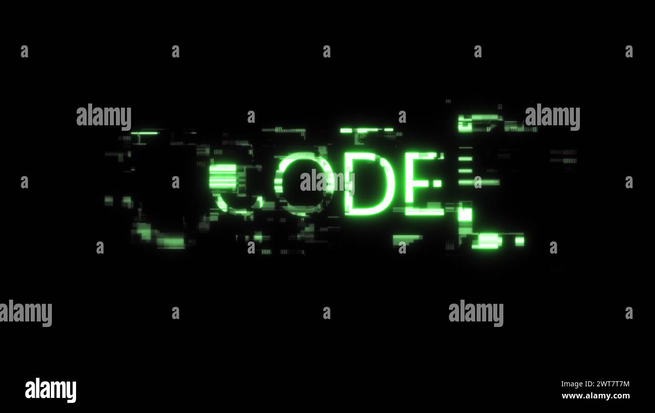 3D rendering code text with screen effects of technological failures ...