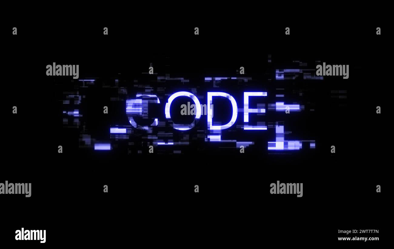 3D rendering code text with screen effects of technological failures ...