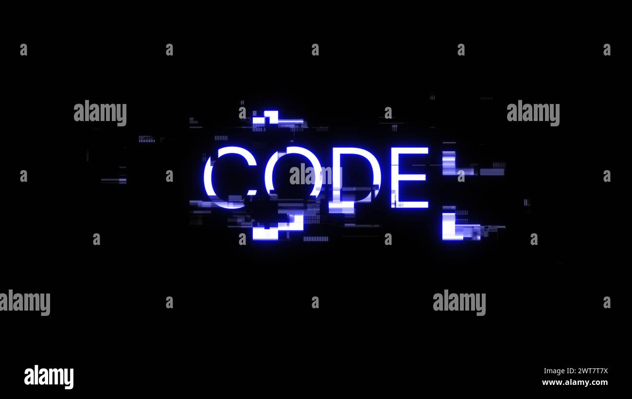 3D rendering code text with screen effects of technological failures ...