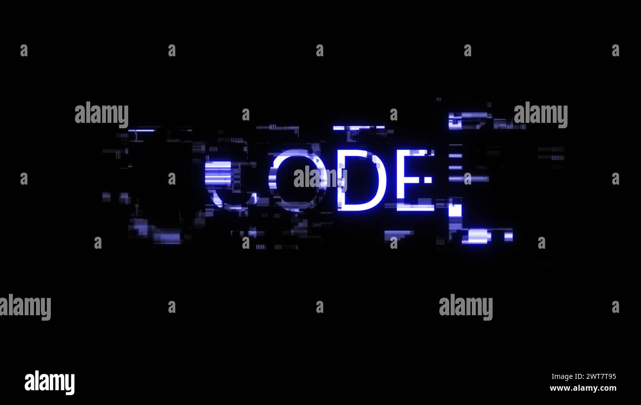 3D rendering code text with screen effects of technological failures ...