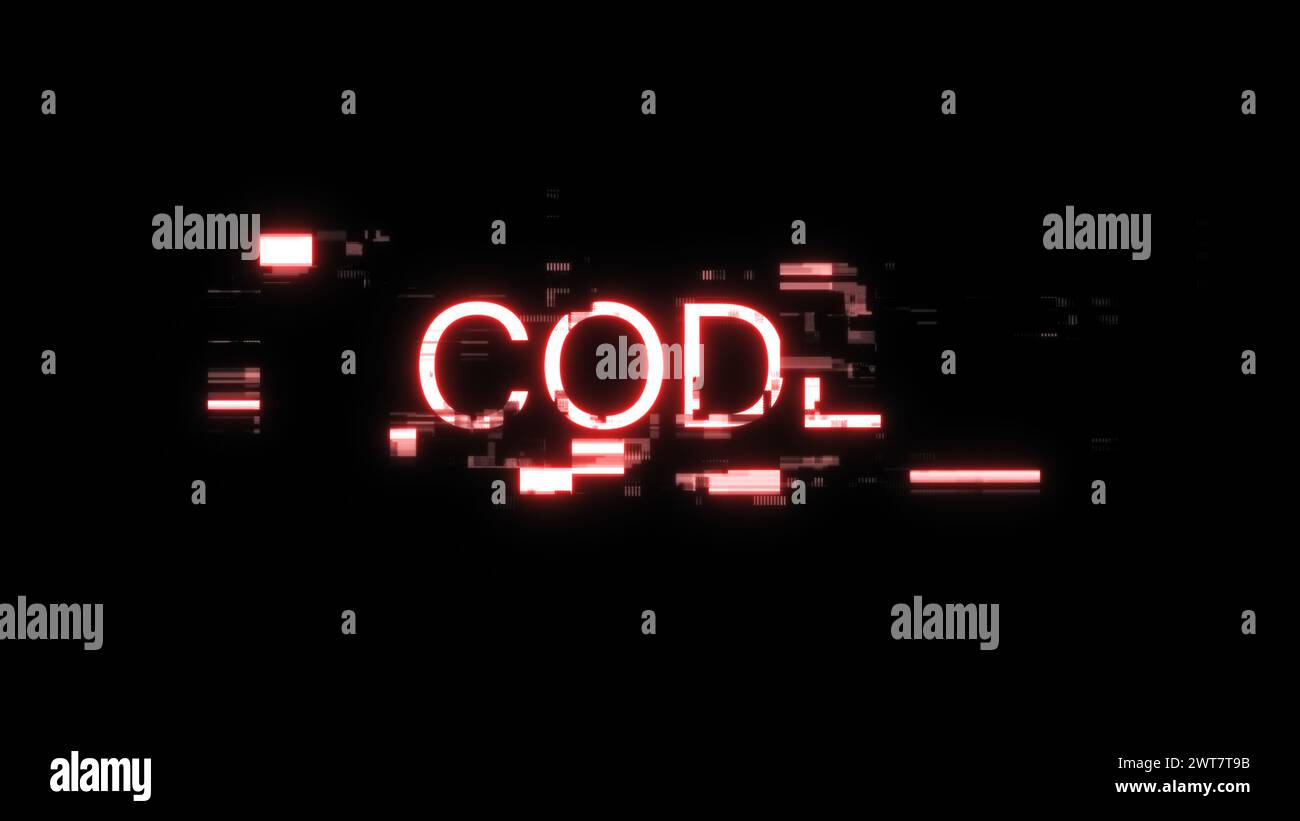 3D rendering code text with screen effects of technological failures ...