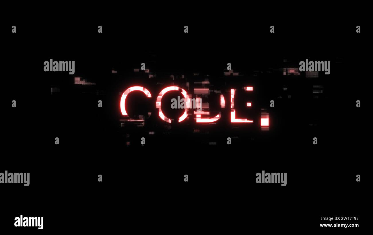 3D rendering code text with screen effects of technological failures ...