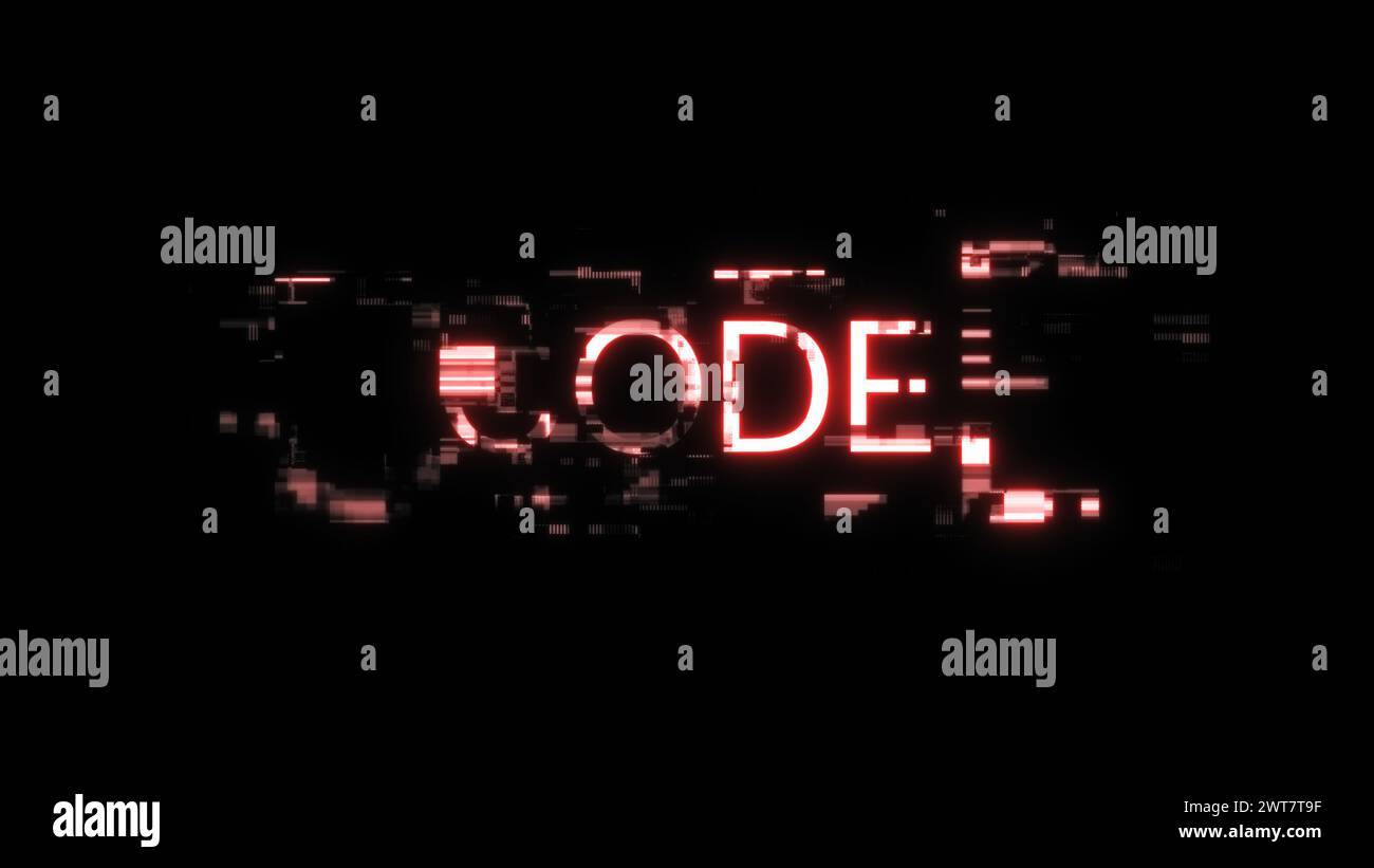 3D rendering code text with screen effects of technological failures ...