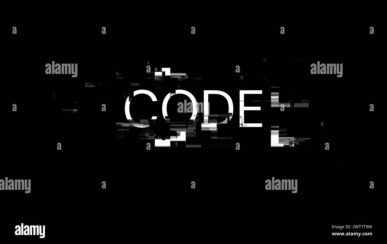 3D rendering code text with screen effects of technological failures ...