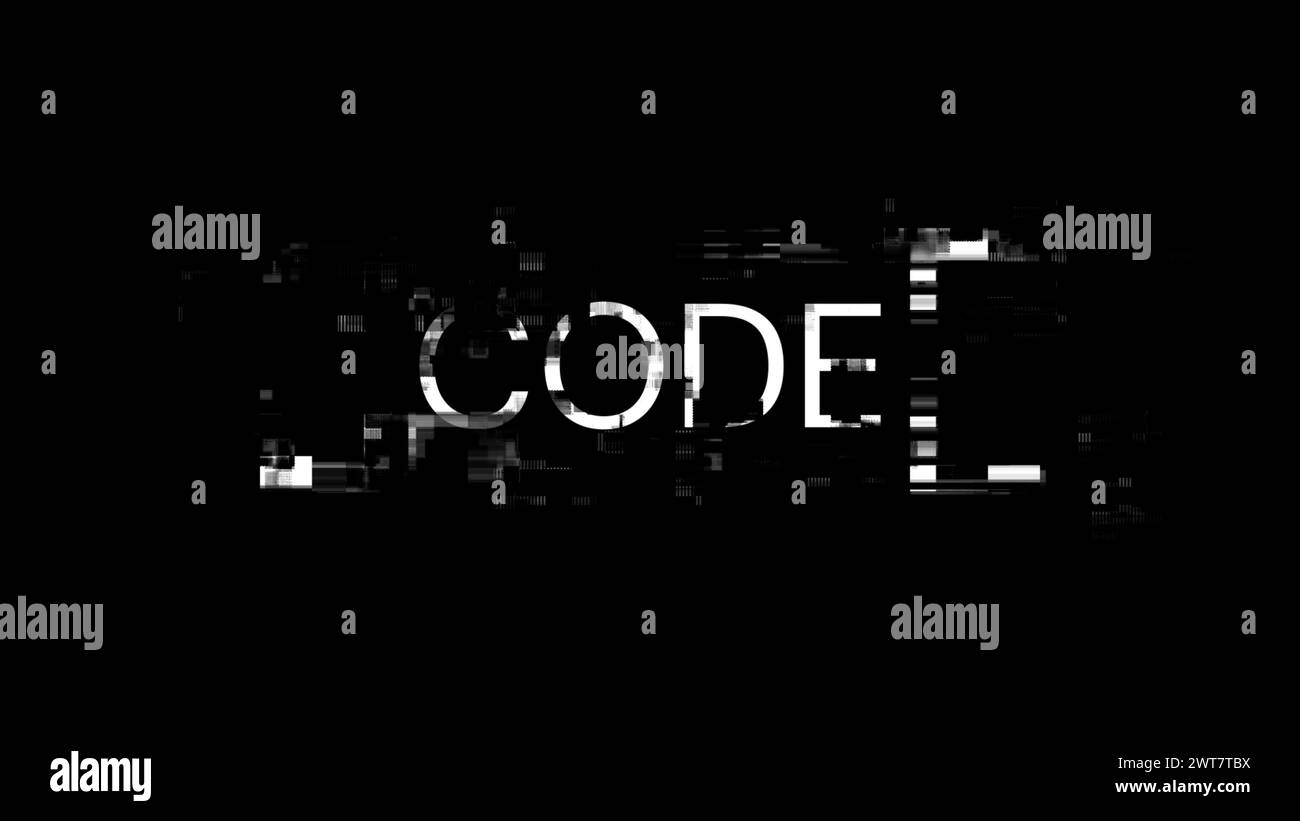 3D rendering code text with screen effects of technological failures ...