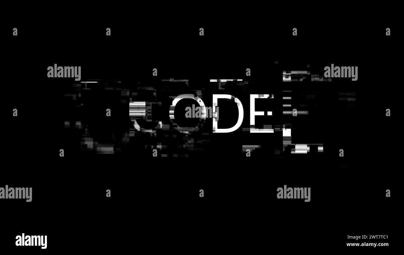 3D rendering code text with screen effects of technological failures ...
