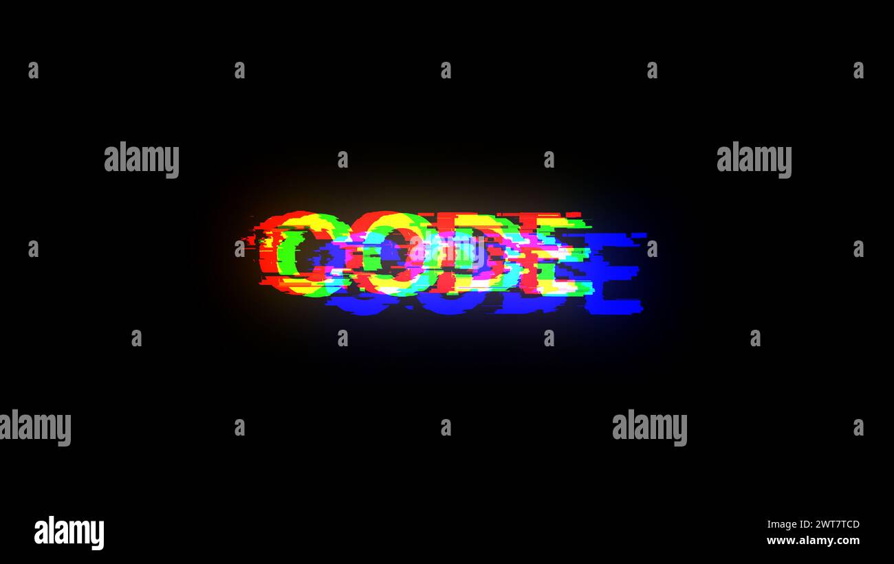 3D rendering code text with screen effects of technological failures ...