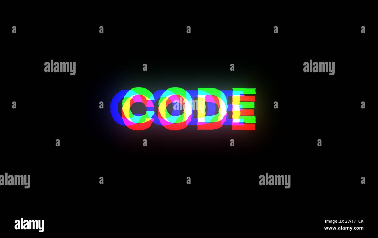 3D rendering code text with screen effects of technological failures ...
