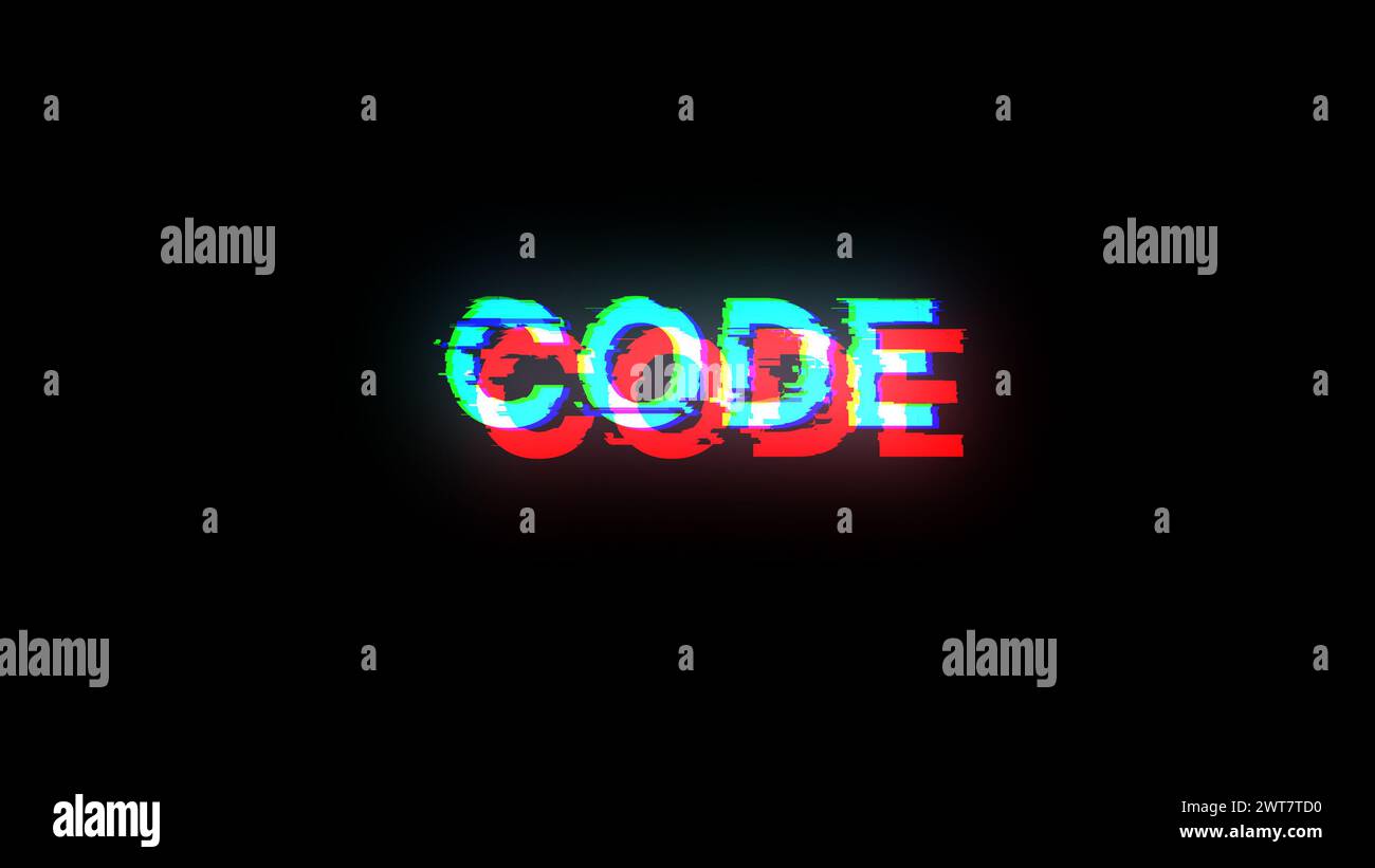 3D rendering code text with screen effects of technological failures ...