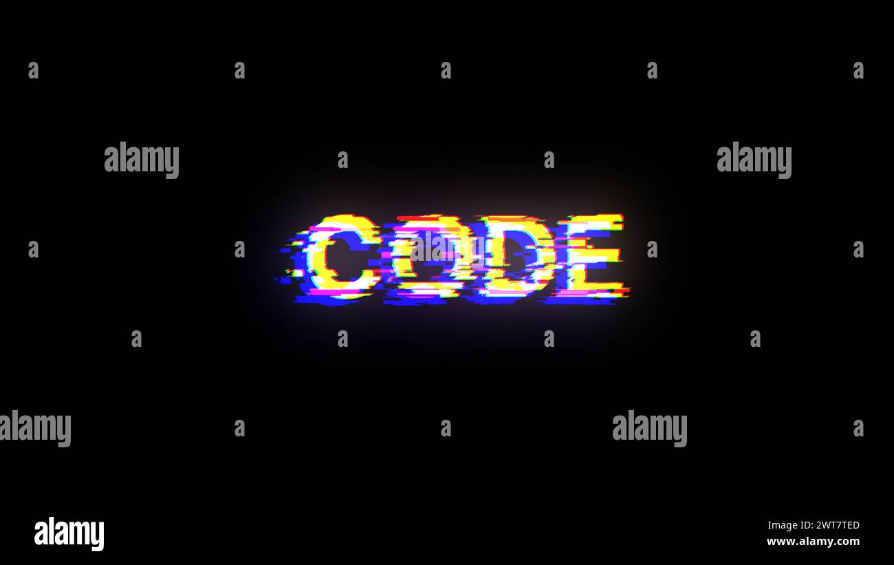 3D rendering code text with screen effects of technological failures ...