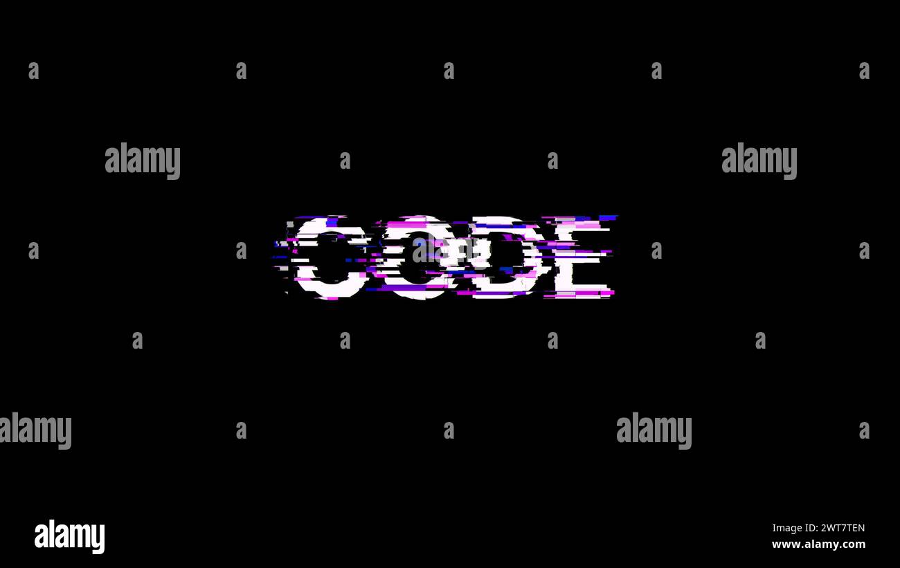 3D rendering code text with screen effects of technological failures ...