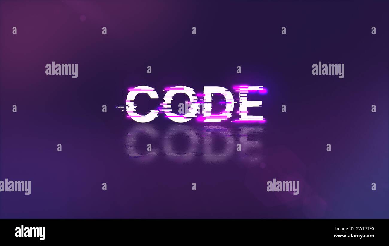 3D rendering code text with screen effects of technological failures ...