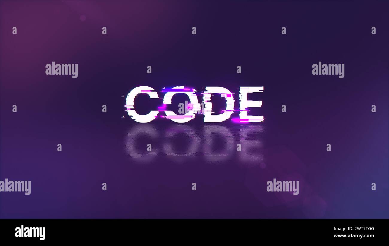 3D rendering code text with screen effects of technological failures ...