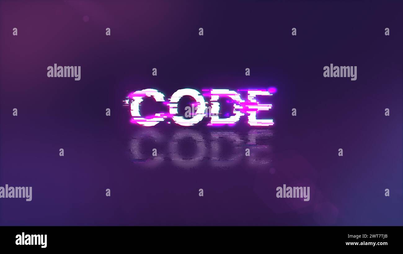3D rendering code text with screen effects of technological failures ...
