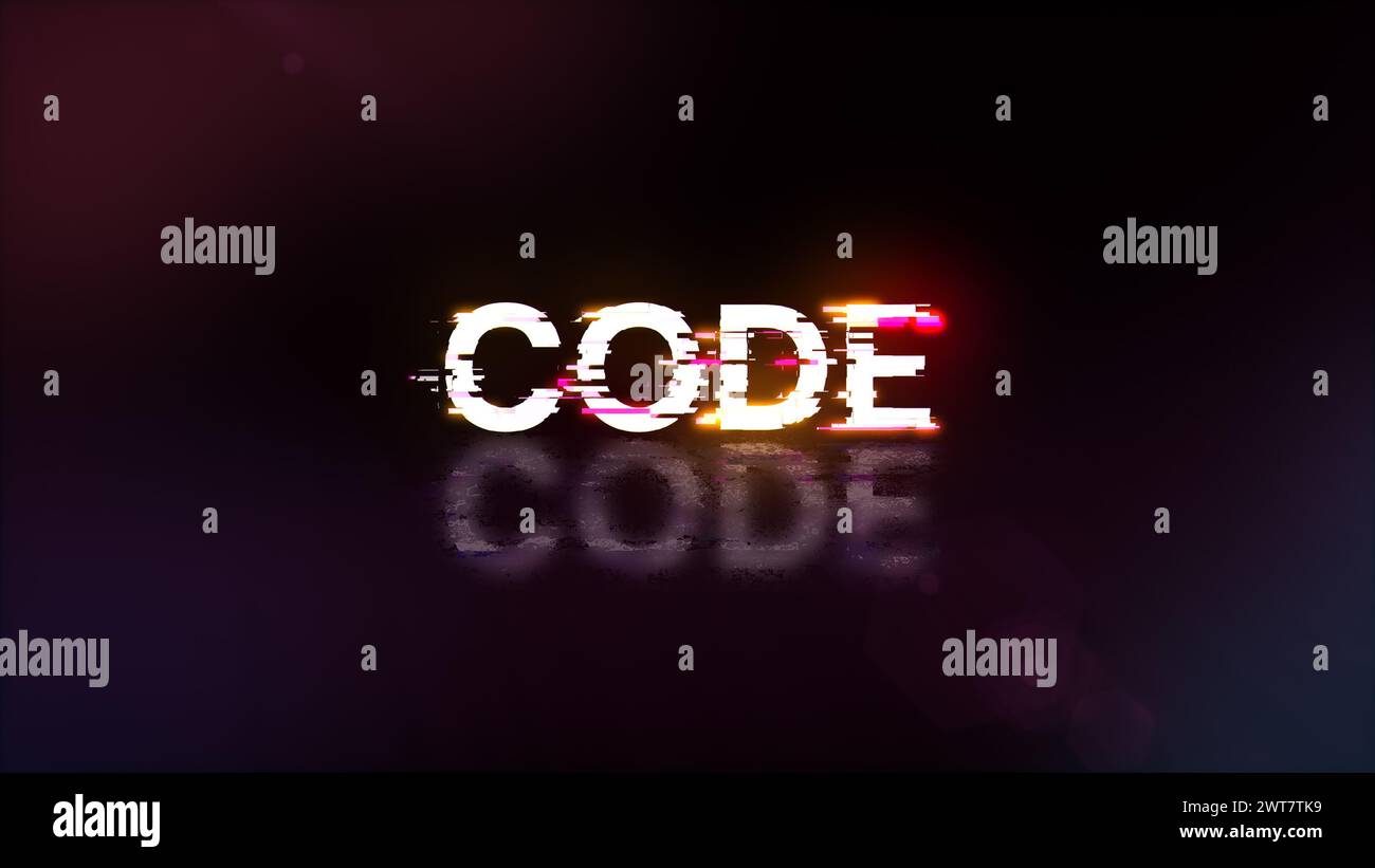 3D rendering code text with screen effects of technological failures ...