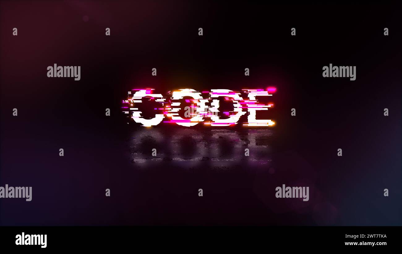 3D rendering code text with screen effects of technological failures ...