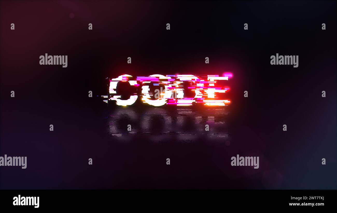 3D rendering code text with screen effects of technological failures ...