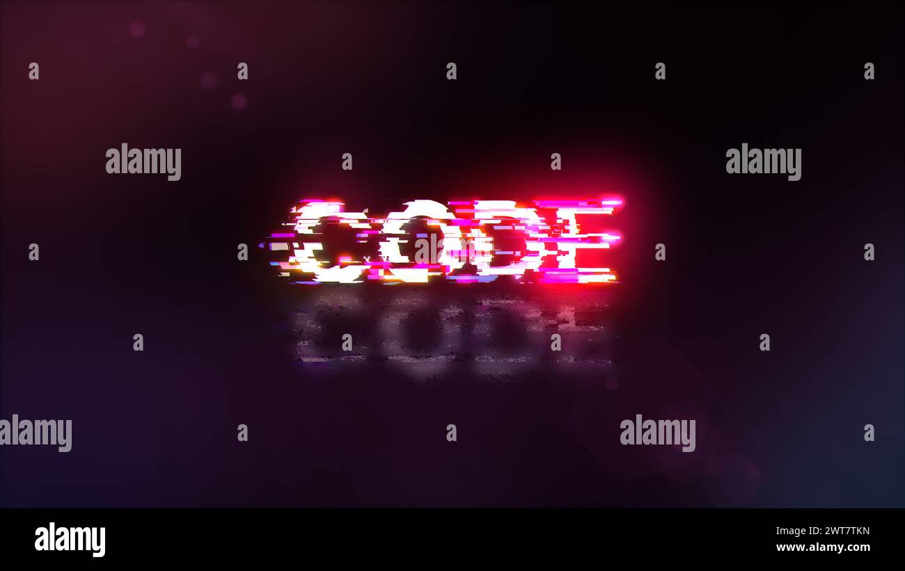 3D rendering code text with screen effects of technological failures ...