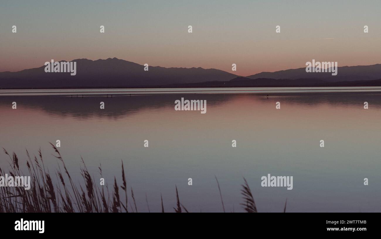 Nature backgrounds water and mountains hazy sunset landscape of the ...