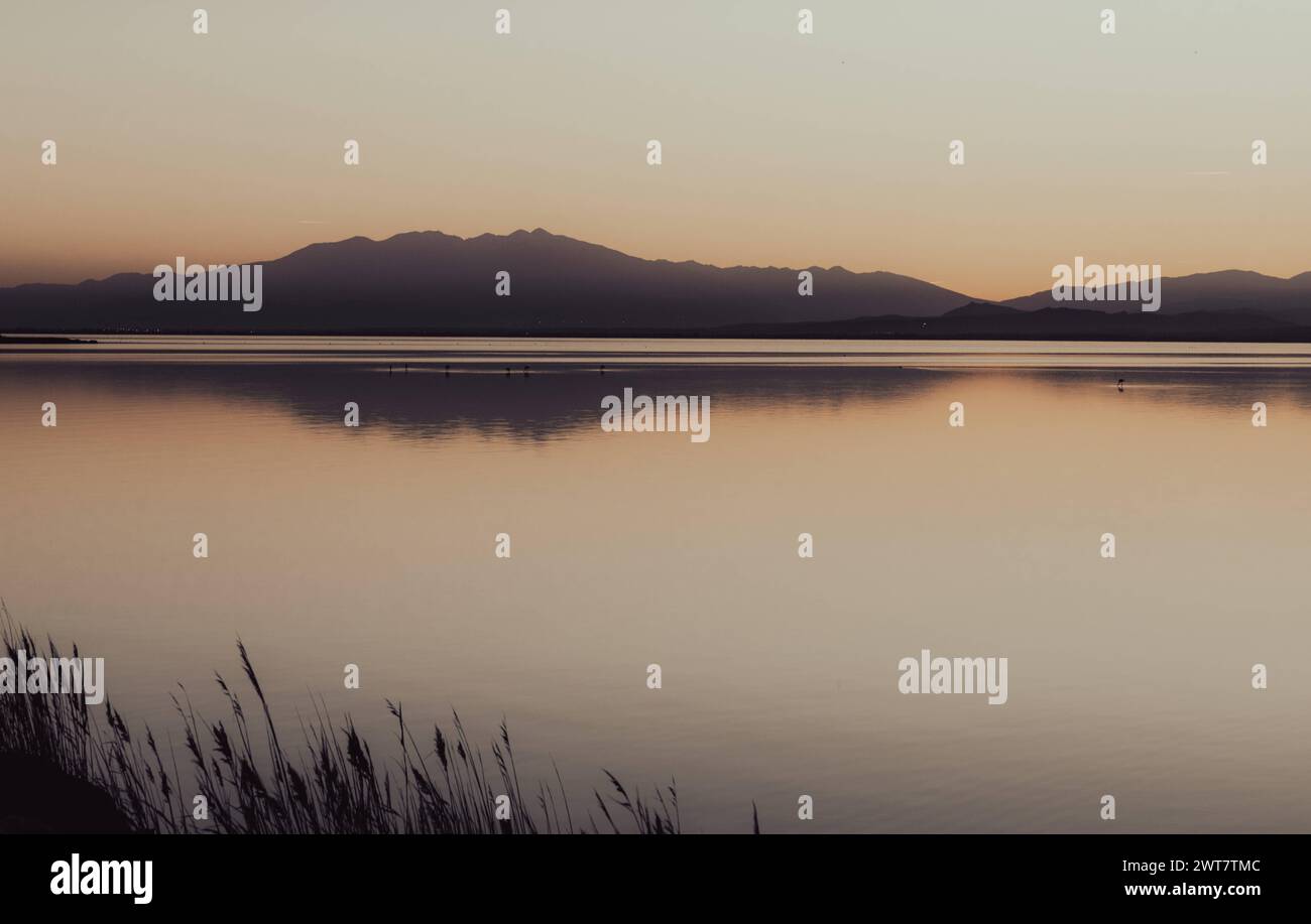 Nature backgrounds water and mountains hazy sunset landscape of the ...