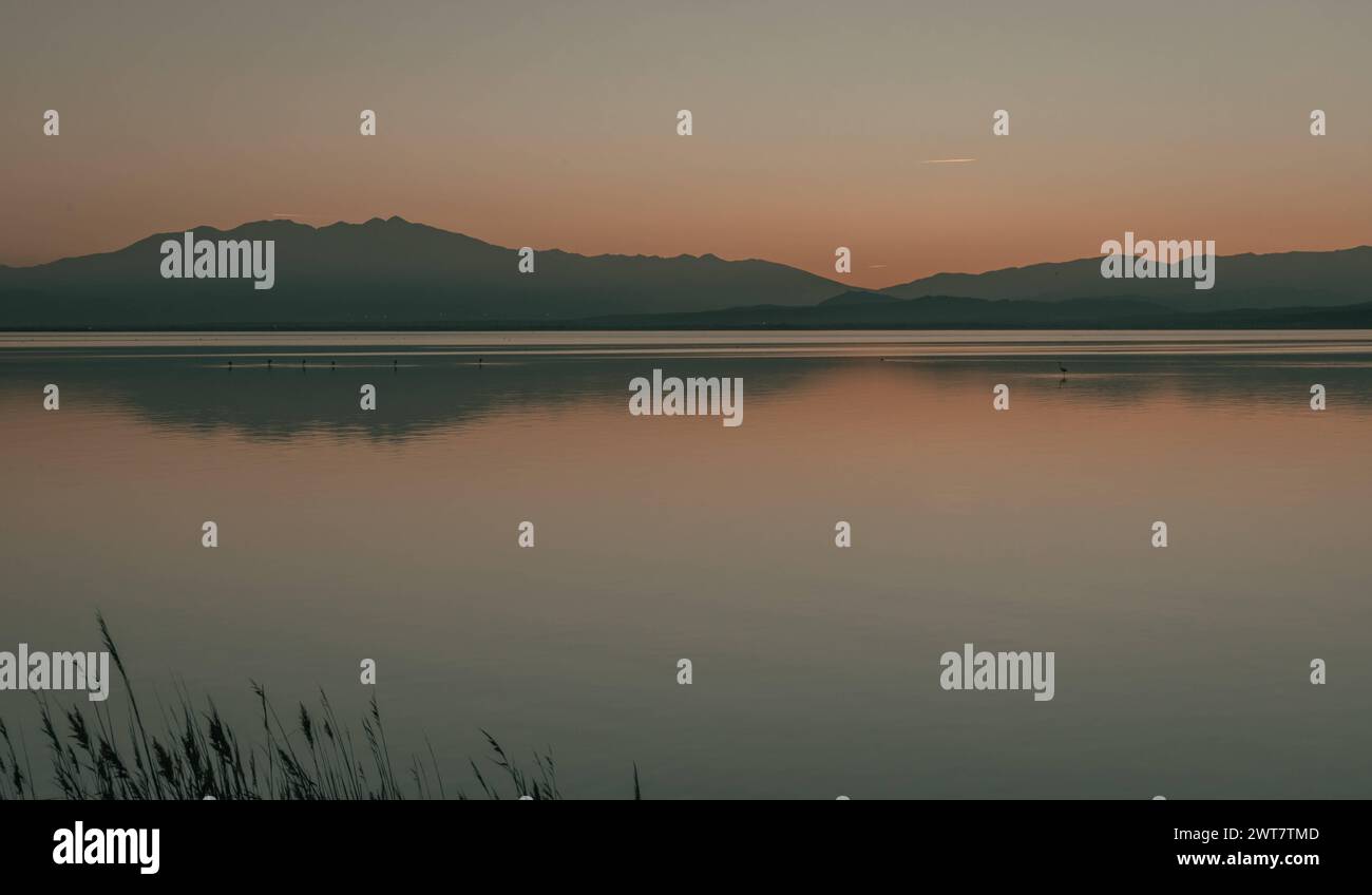 Nature backgrounds water and mountains hazy sunset landscape of the ...