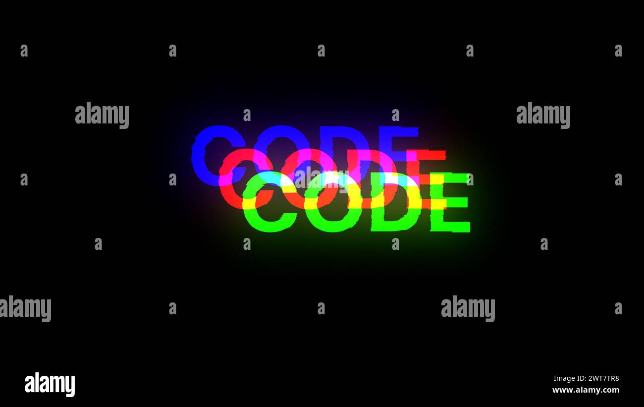 3D rendering code text with screen effects of technological failures ...