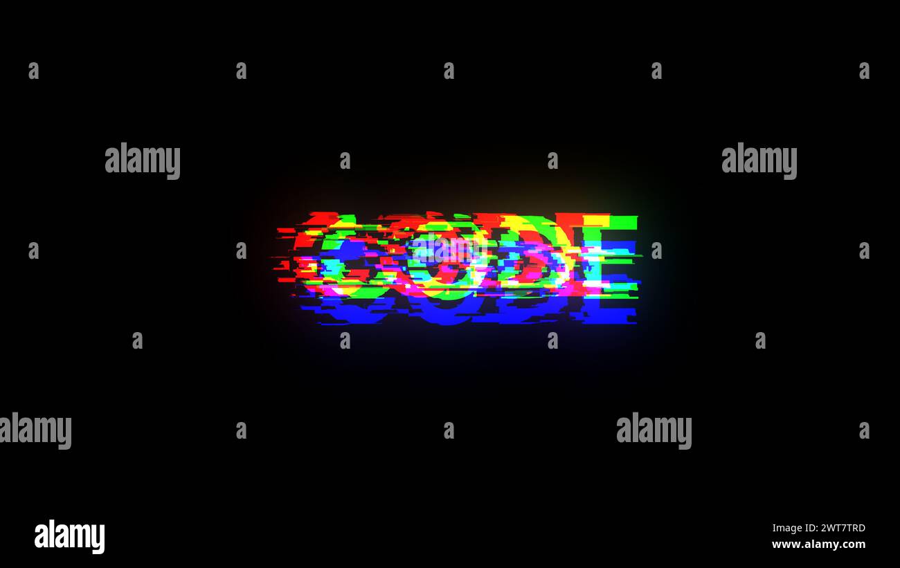 3D rendering code text with screen effects of technological failures ...