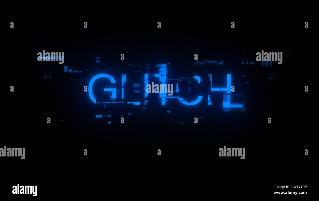 3D rendering glitch text with screen effects of technological failures ...