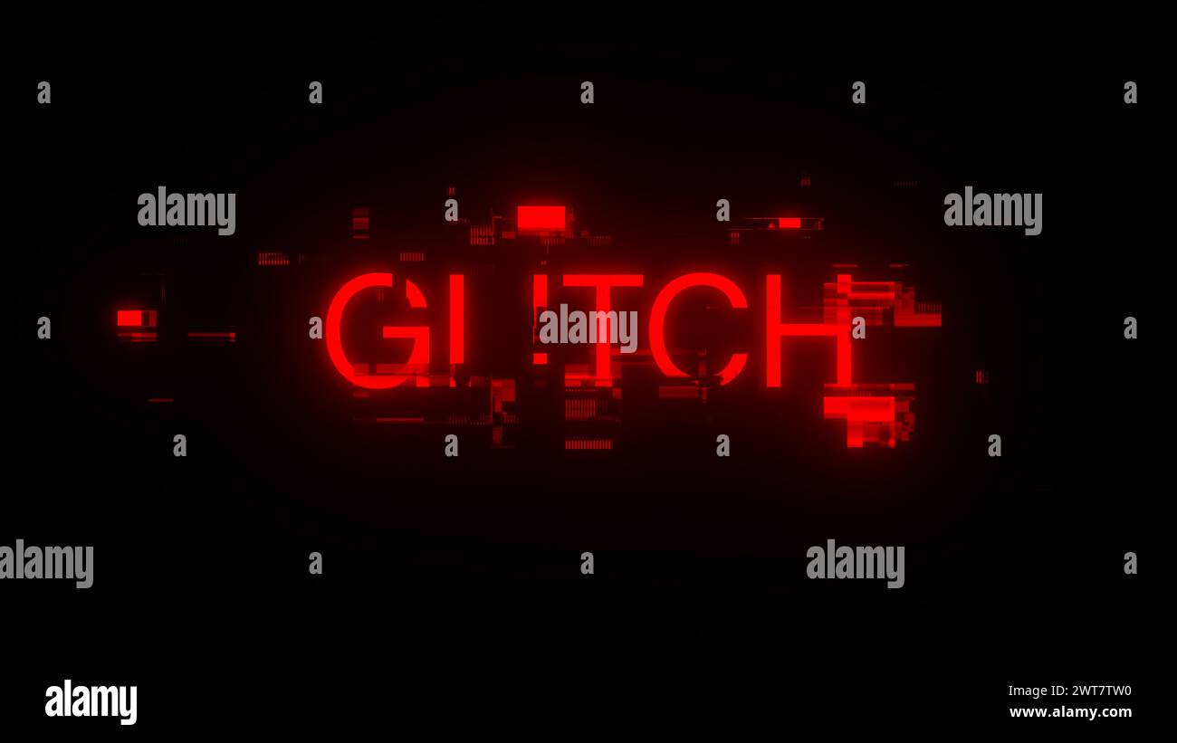 3D rendering glitch text with screen effects of technological failures ...