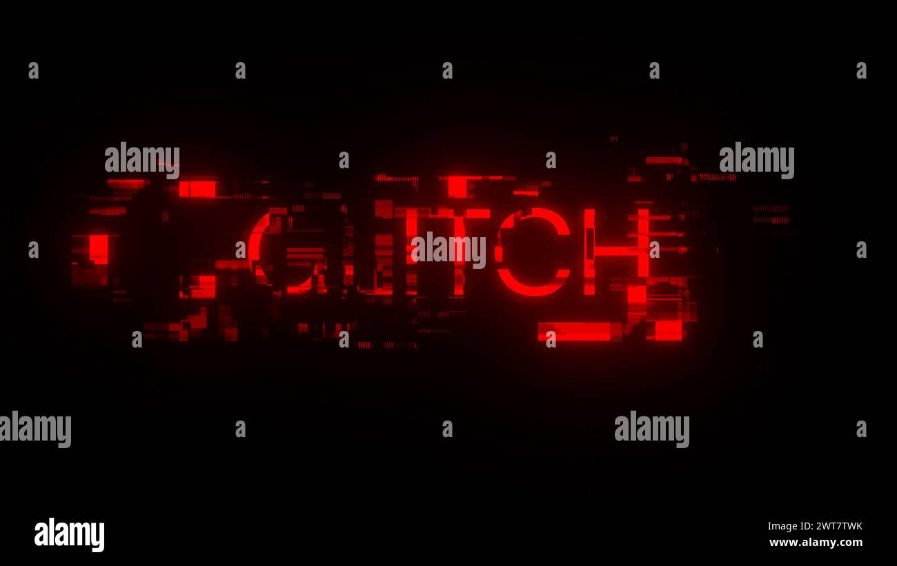 3D rendering glitch text with screen effects of technological failures ...