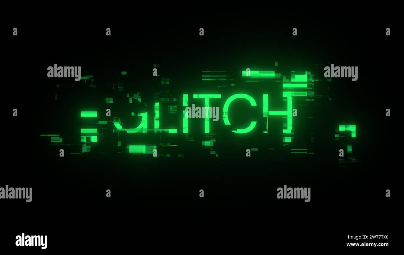 3D rendering glitch text with screen effects of technological failures ...