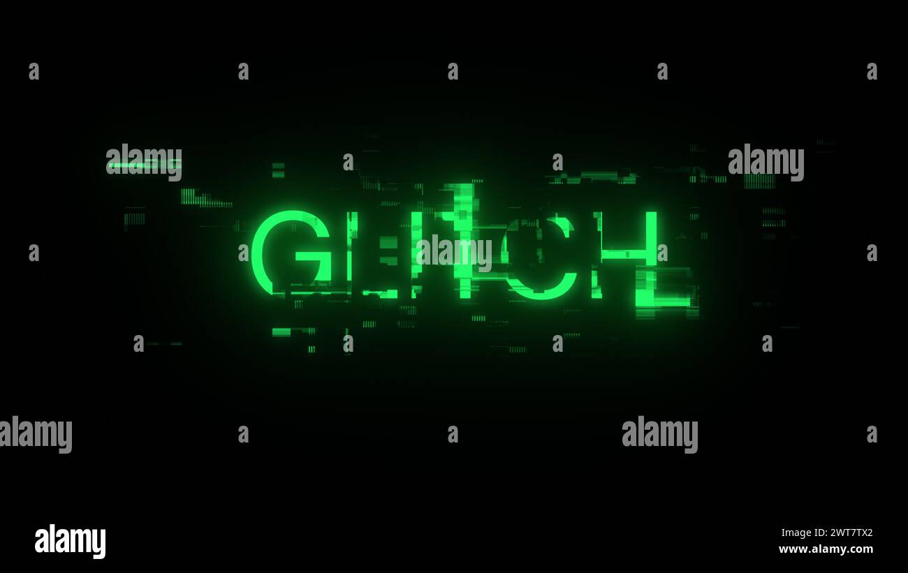 3D rendering glitch text with screen effects of technological failures. Spectacular screen ...