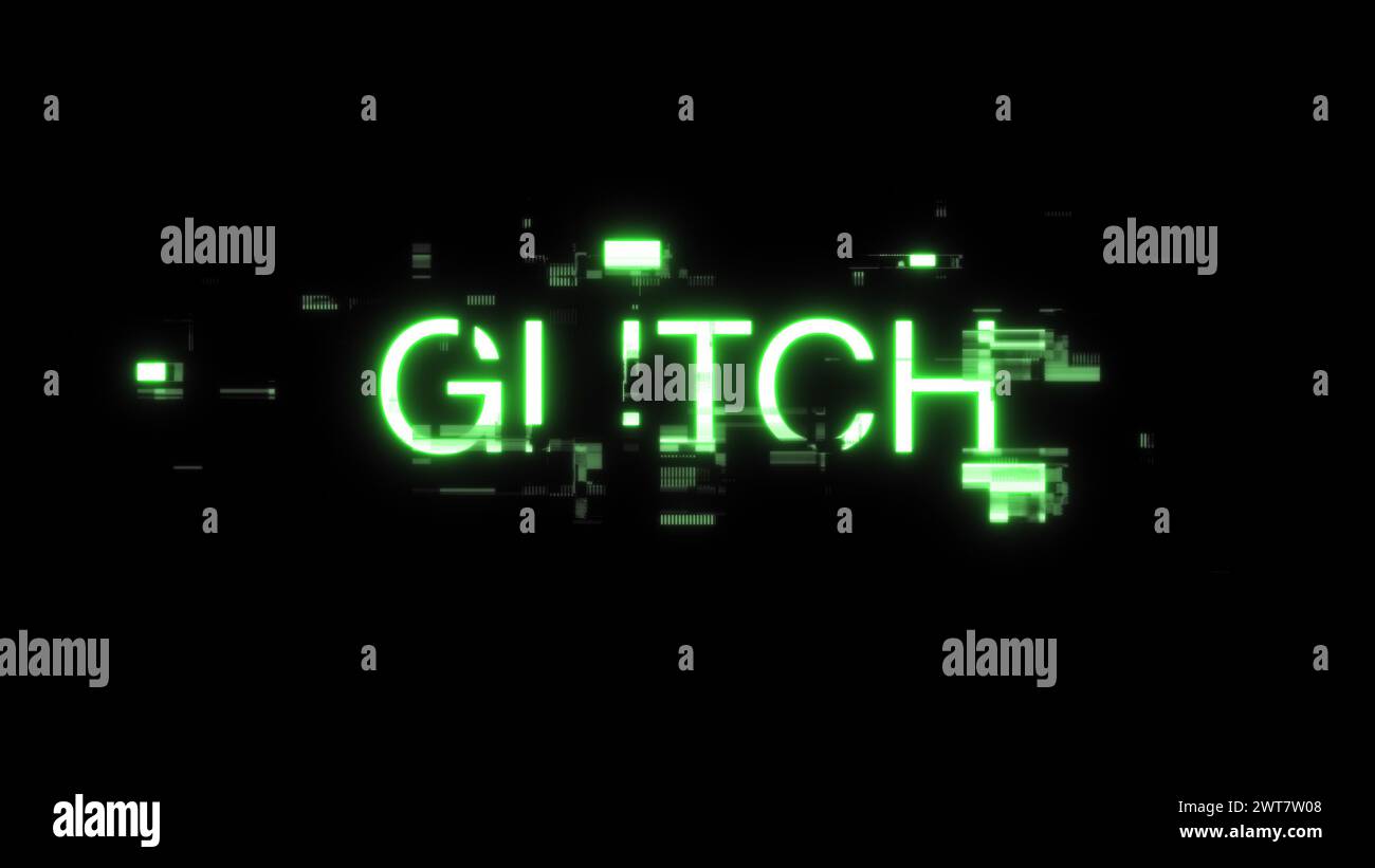 3D rendering glitch text with screen effects of technological failures. Spectacular screen ...