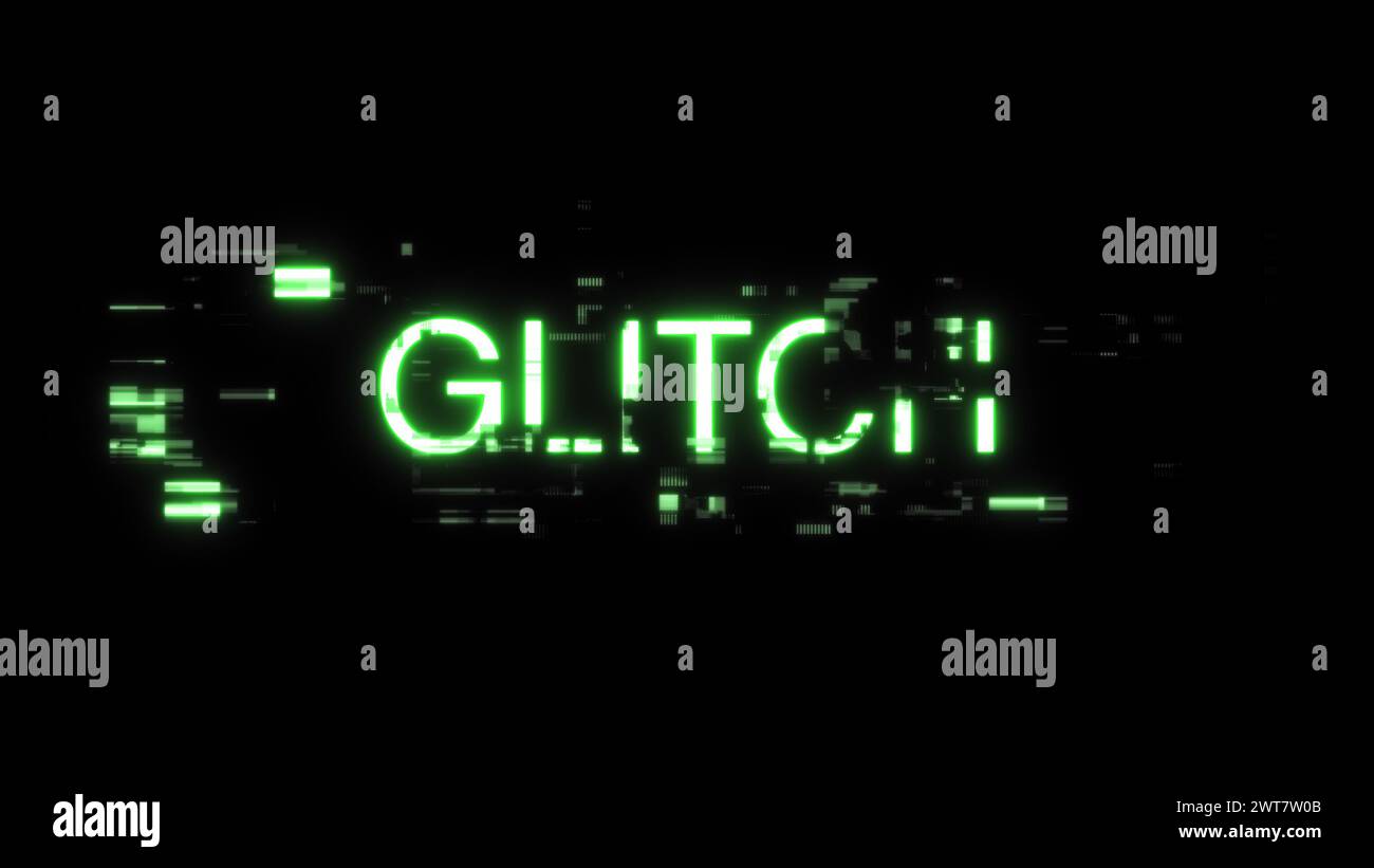 3D rendering glitch text with screen effects of technological failures. Spectacular screen ...