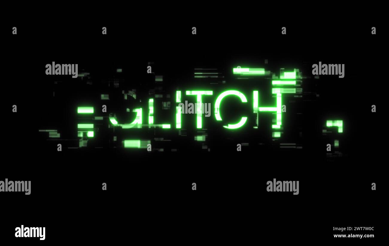 3D rendering glitch text with screen effects of technological failures ...