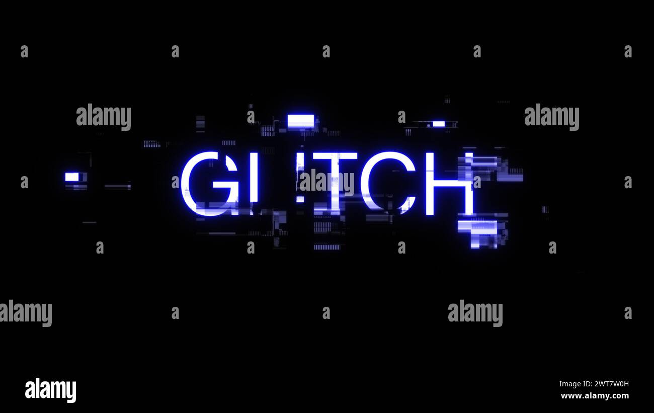 3D rendering glitch text with screen effects of technological failures ...