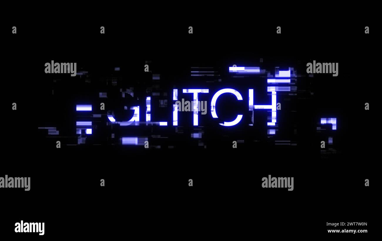3D rendering glitch text with screen effects of technological failures ...