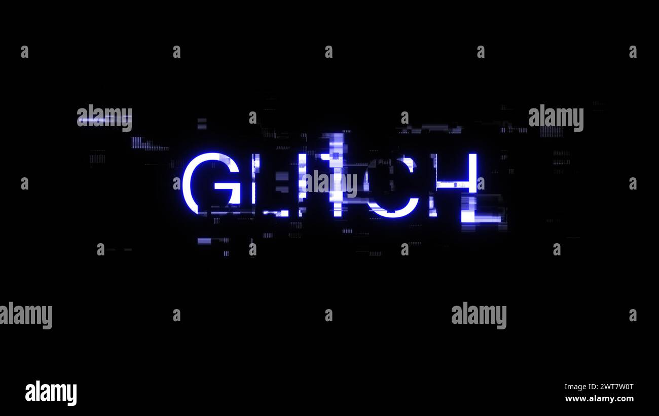 3D rendering glitch text with screen effects of technological failures ...