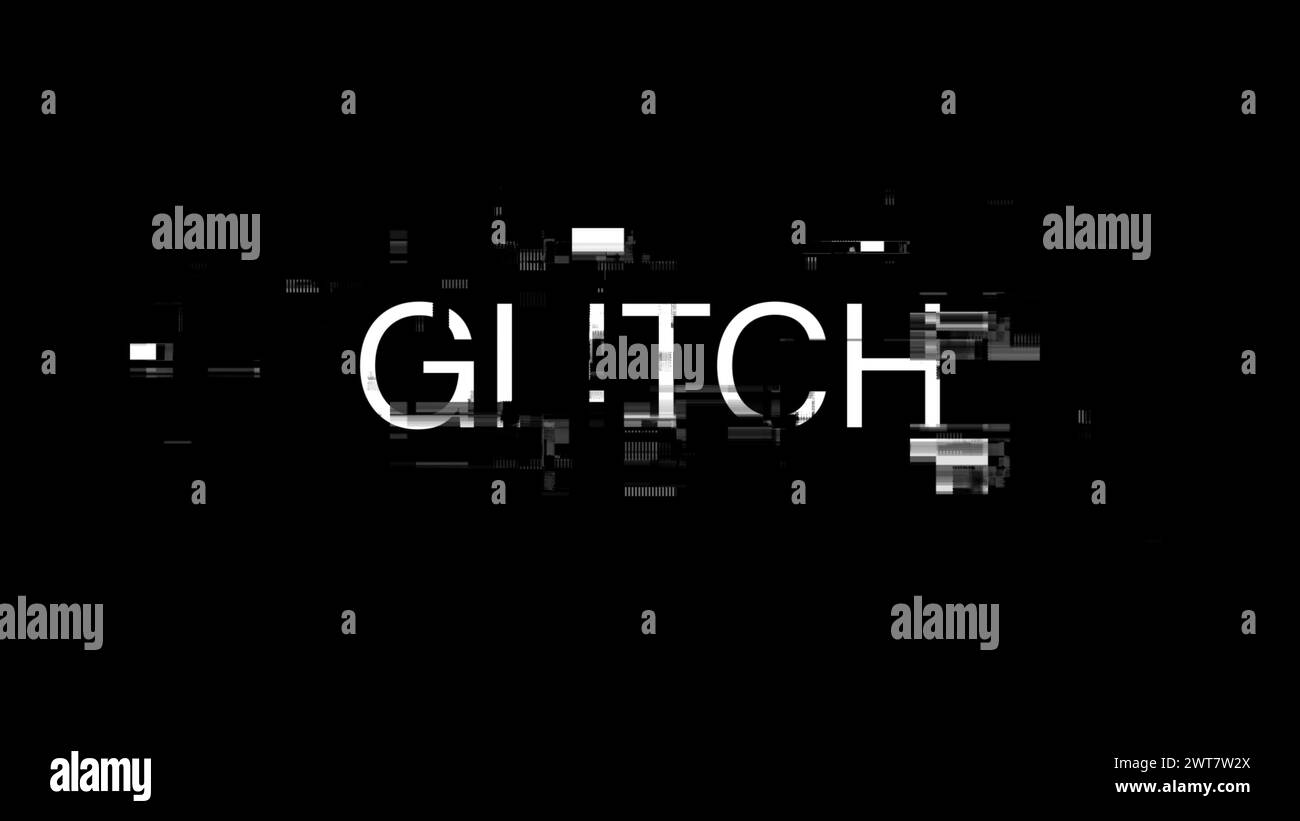 3D rendering glitch text with screen effects of technological failures ...