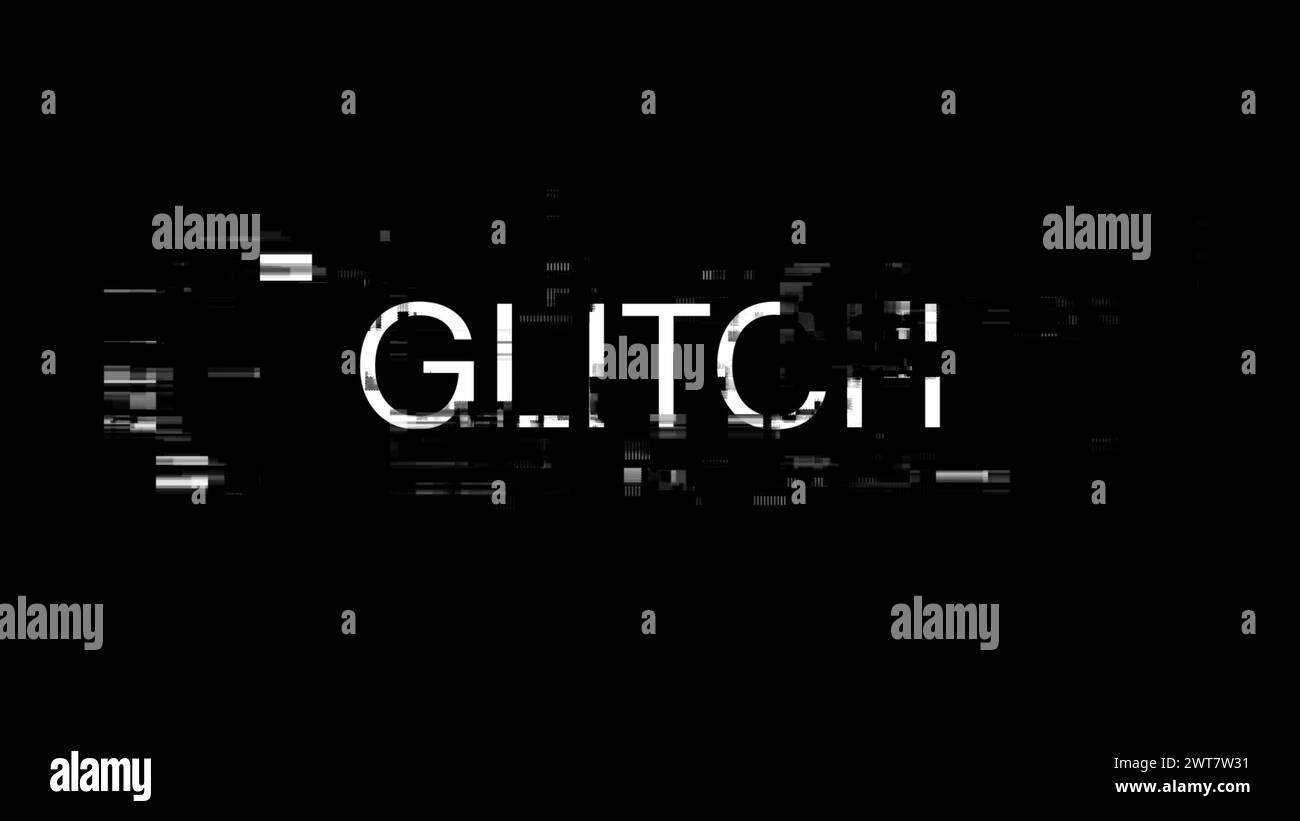3D rendering glitch text with screen effects of technological failures ...