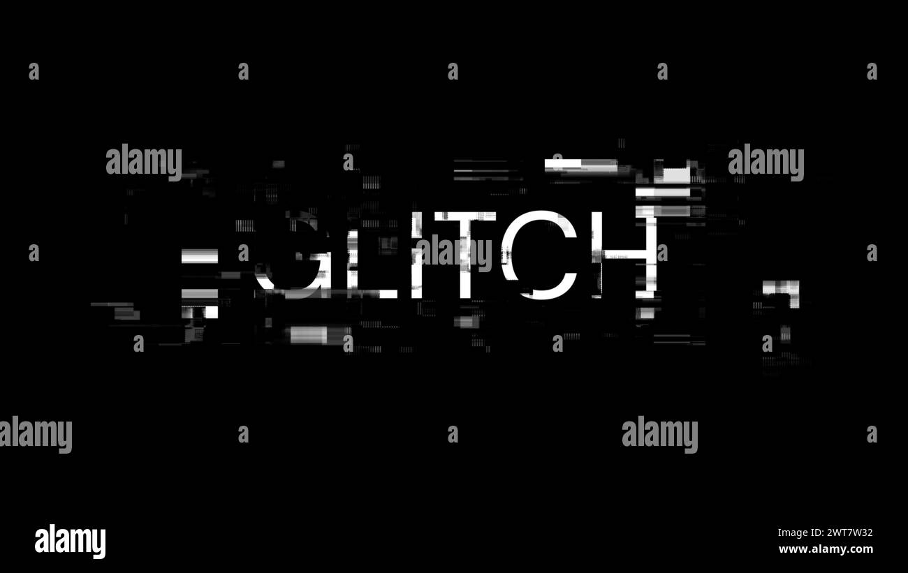 3D rendering glitch text with screen effects of technological failures ...