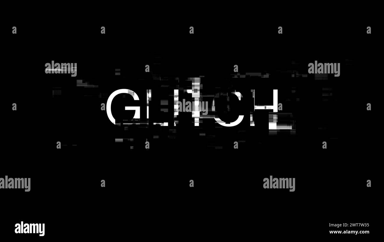 3D rendering glitch text with screen effects of technological failures ...