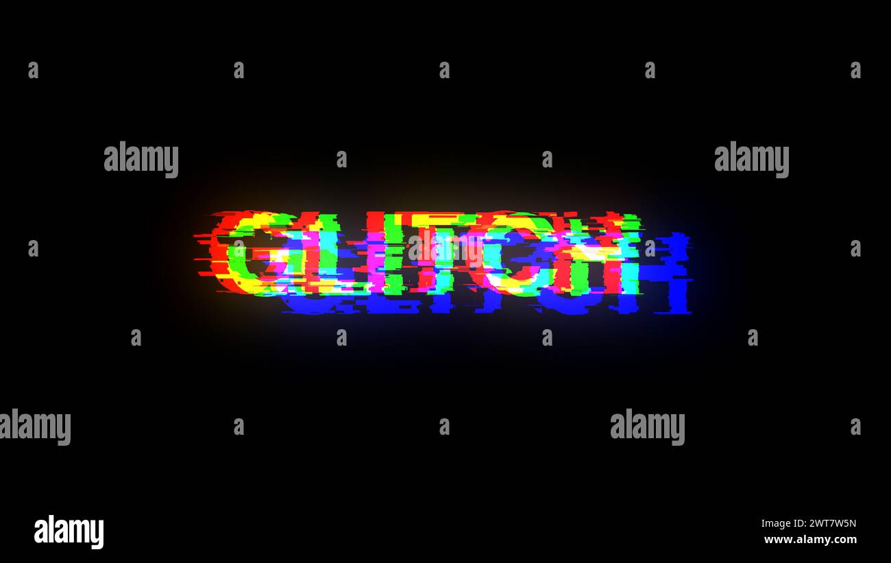 3D rendering glitch text with screen effects of technological failures. Spectacular screen ...