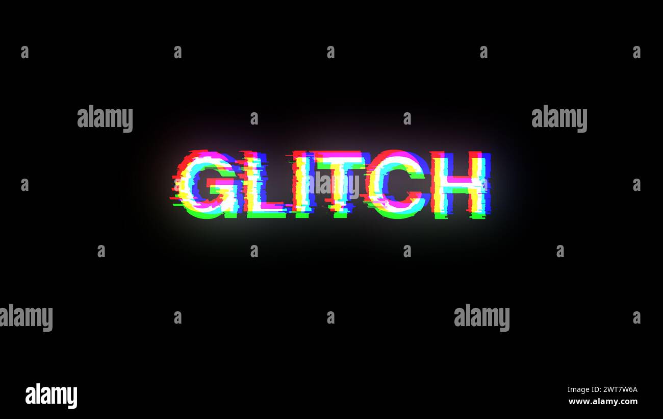 3D rendering glitch text with screen effects of technological failures ...
