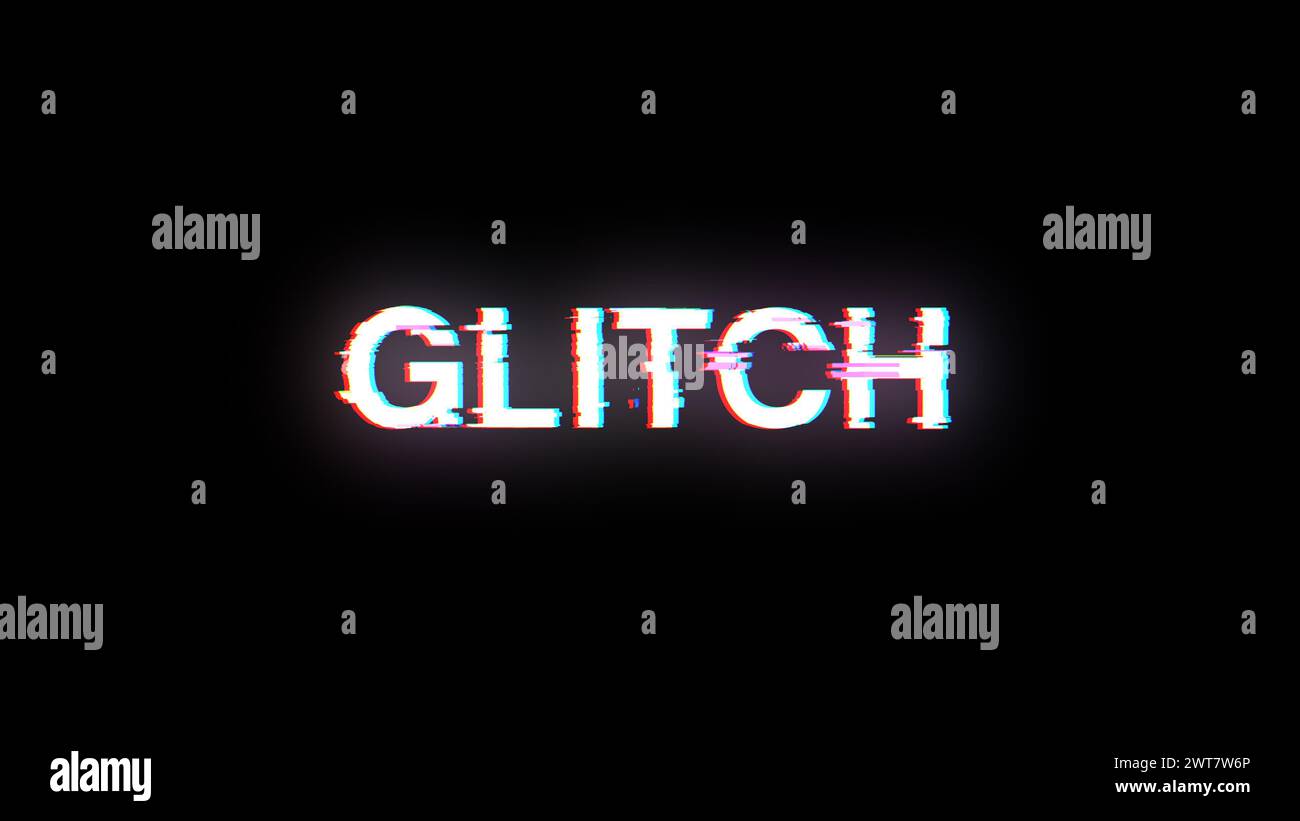 3D rendering glitch text with screen effects of technological failures ...