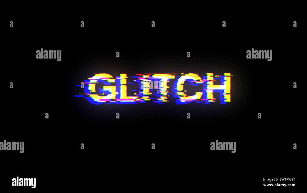 3D rendering glitch text with screen effects of technological failures. Spectacular screen ...