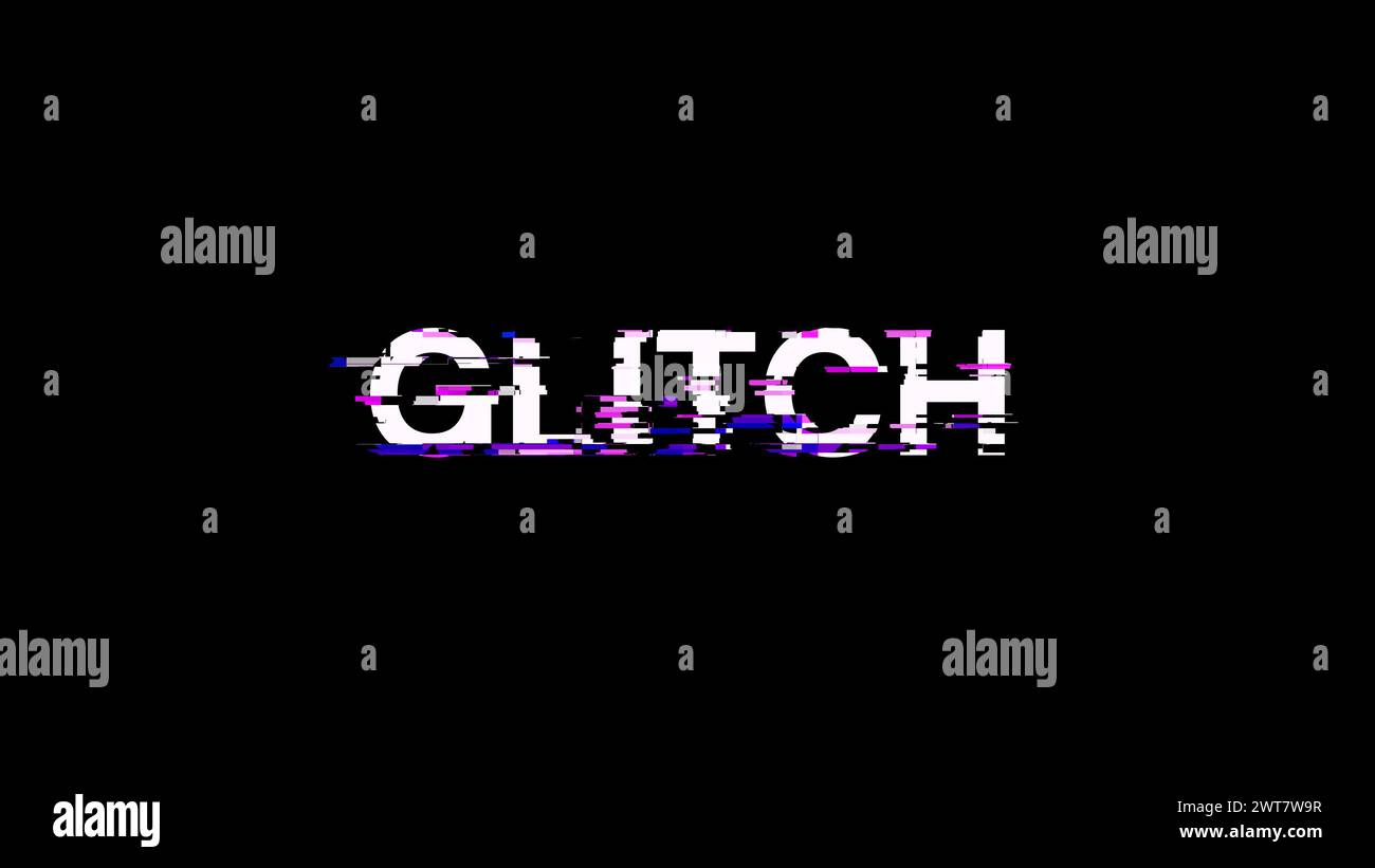 3D rendering glitch text with screen effects of technological failures ...