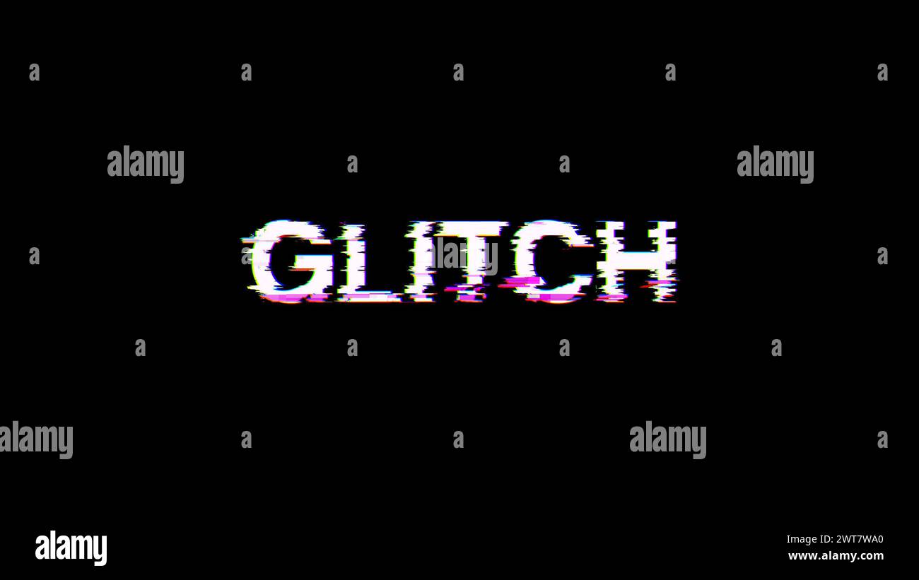 3D rendering glitch text with screen effects of technological failures ...