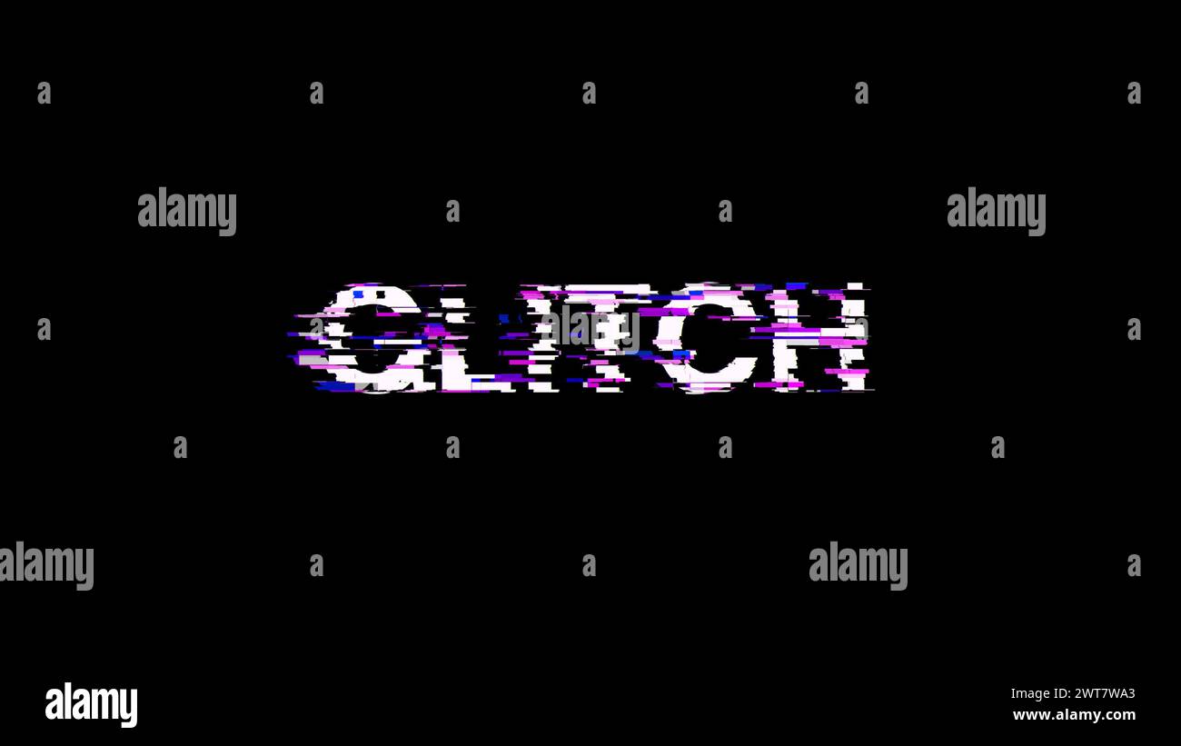 3D rendering glitch text with screen effects of technological failures ...