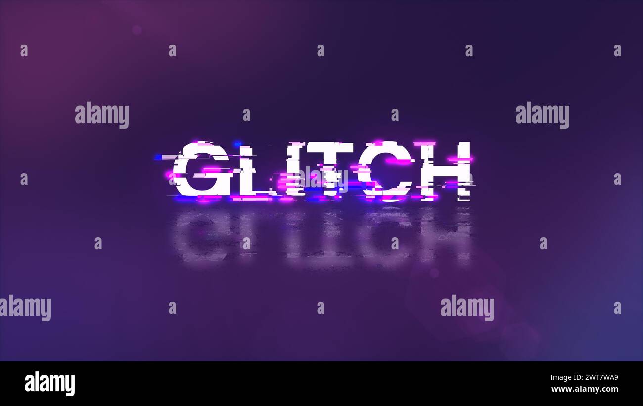 3D rendering glitch text with screen effects of technological failures ...